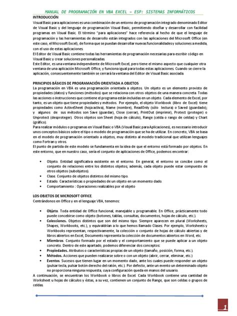 Manual De Programacion De Vb En Excel Copiar Pdf Objeto