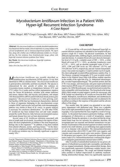 Pdf Mycobacterium Lentiflavum Infection In A Patient With Hyper Ige Recurrent Infection