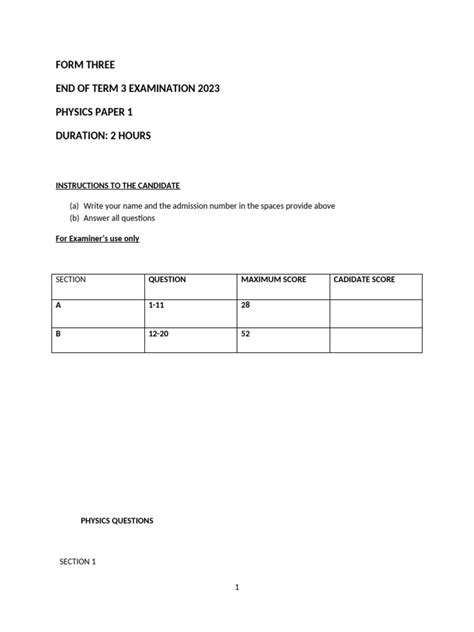 F3 Physics Paper 1 Questions Pdf Force Physical Phenomena