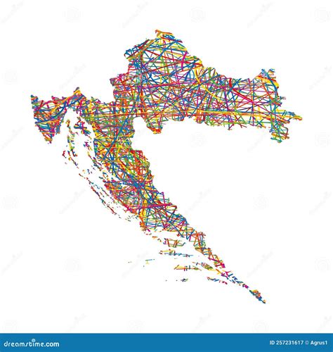 vector illustration of multicolored abstract striped map of croatia