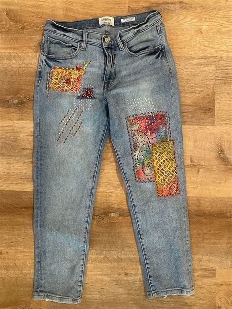 Upcycled Patched Jeans Custom Reworked Vintage Jeans Hippie Boho