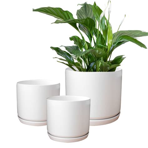 Antar Collection Matt White Ceramic Flower Pots Set Of 3 For Indoor And
