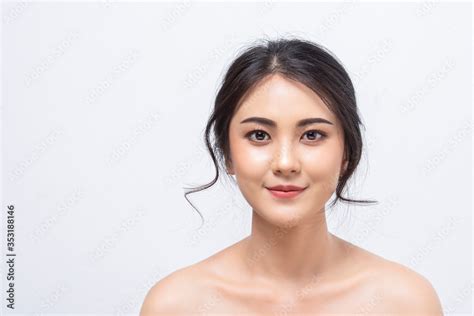Beautiful Makeup Asian Woman Portrait Asian Girl In Studio White