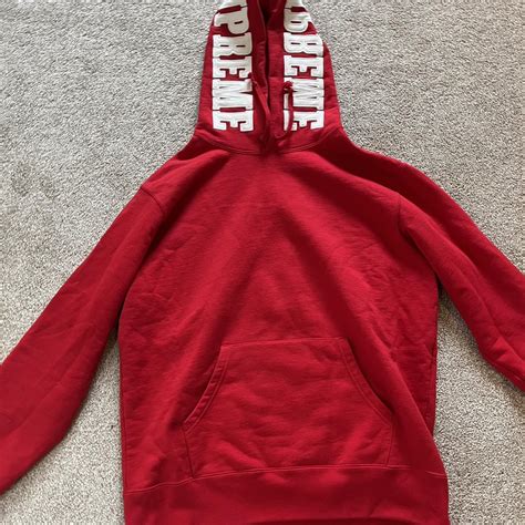 Rare Supreme Hood Text Hoodie In Red Send Depop