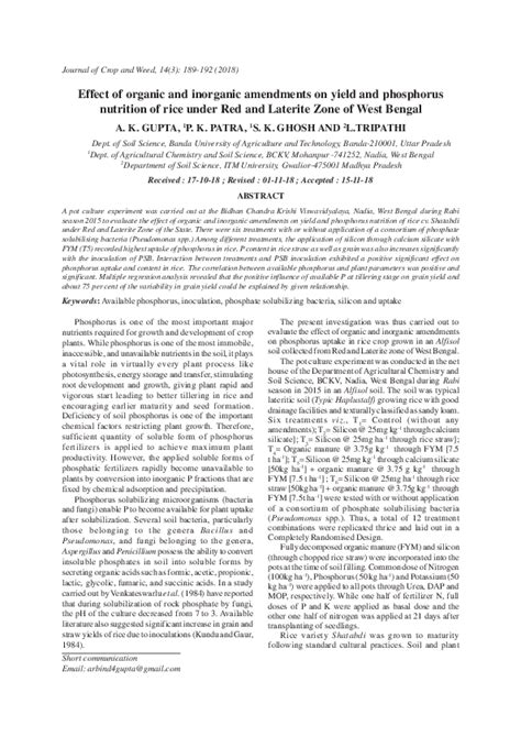 Pdf Organic Vs Inorganic Amendments For Rice Yield