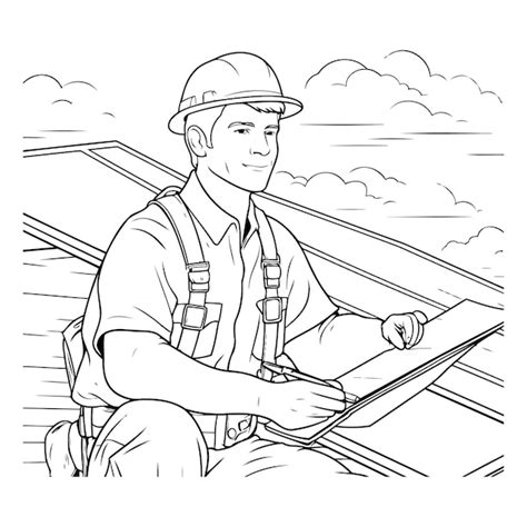 Premium Vector Construction Worker On The Roof Of The House Sketch