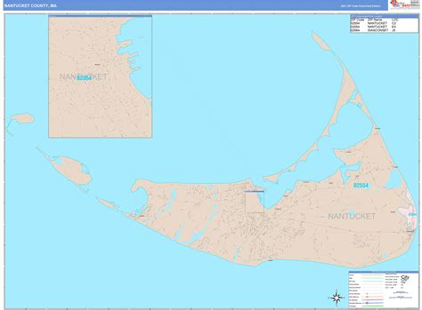 Nantucket County Ma Wall Map Color Cast Style By Marketmaps