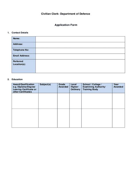 Fillable Online Civilian Clerk Department Of Defence Application Form