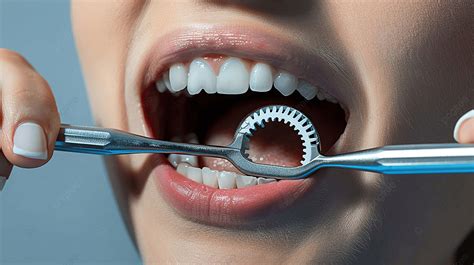 The Use Of A Retractor While Brushing Teeth From Tartar Background