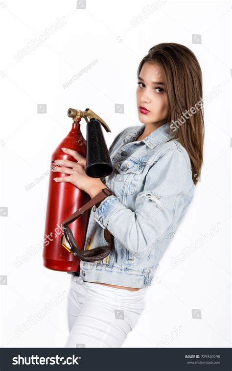 Sexy Sensual Female Firefighter Red Fire Stock Photo Edit Now