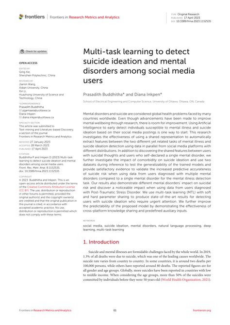 Pdf Multi Task Learning To Detect Suicide Ideation And Mental Disorders Among Social Media Users