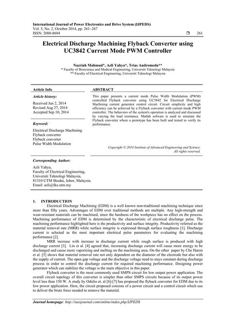 Electrical Discharge Machining Flyback Converter Using Uc3842 Current Mode Pwm