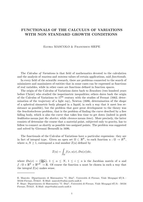 pdf functionals of the calculus of variations with non standard