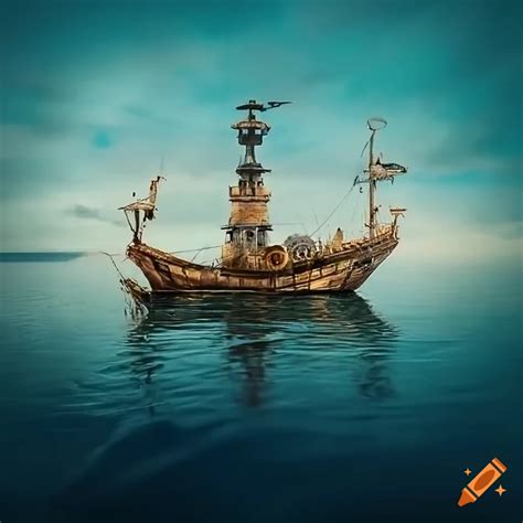 Surrealist Steampunk Boat On The Sea On Craiyon