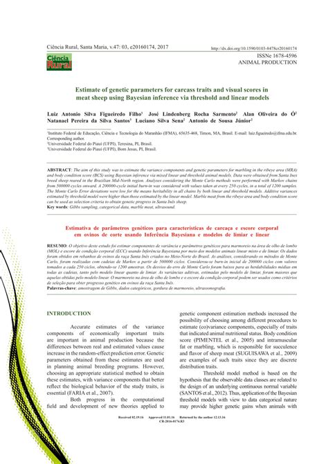 Pdf Estimate Of Genetic Parameters For Carcass Traits And Visual
