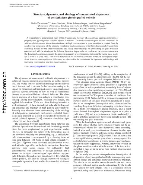 Pdf Structure Dynamics And Rheology Of Concentrated Dispersions Of