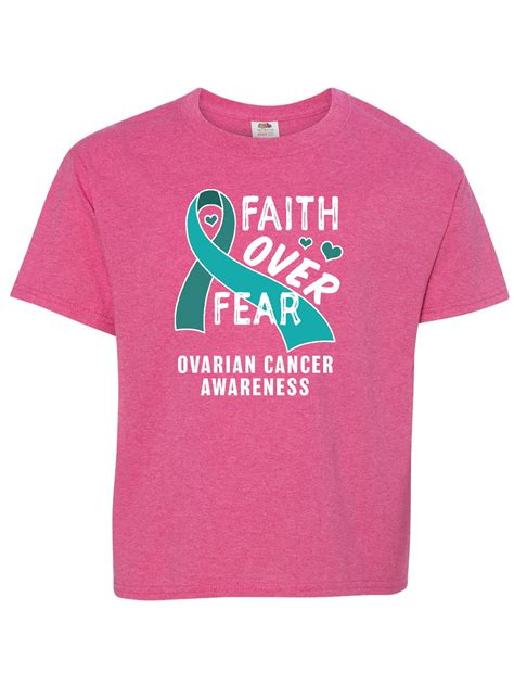 Ovarian Cancer Awareness Faith Over Fear With Teal Ribbon Youth T Shirt
