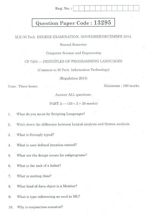 cp7203 principles of programming languages me cse 2014 question paper