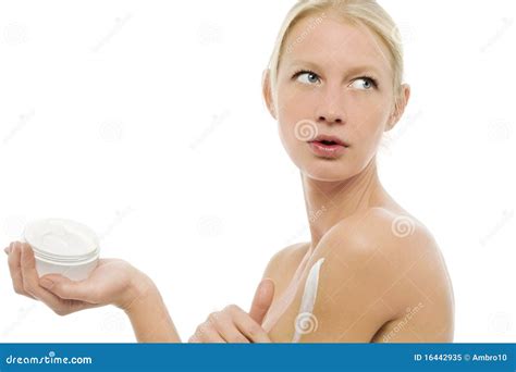 Woman Applying Moisturizing Lotion On The Body Stock Image Image Of