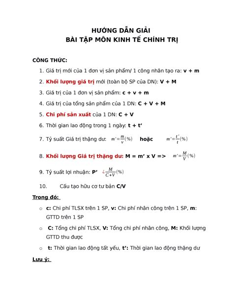 Công Thức Bài Tập Ktct Công Thức Bài Tập Kinh Tế Chính Trị