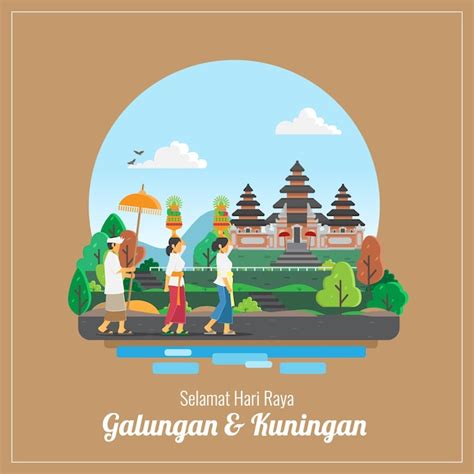 발리 Galungan 및 Kuningan 휴일 인사말 카드 프리미엄 벡터