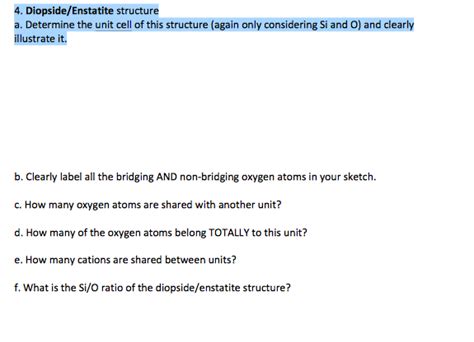 Solved 4 Diopside Enstatite Structure A Determine The Unit