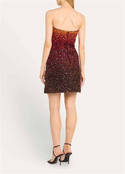 Pamella Roland Ombre Crystal Strapless Short Cocktail Dress Bergdorf