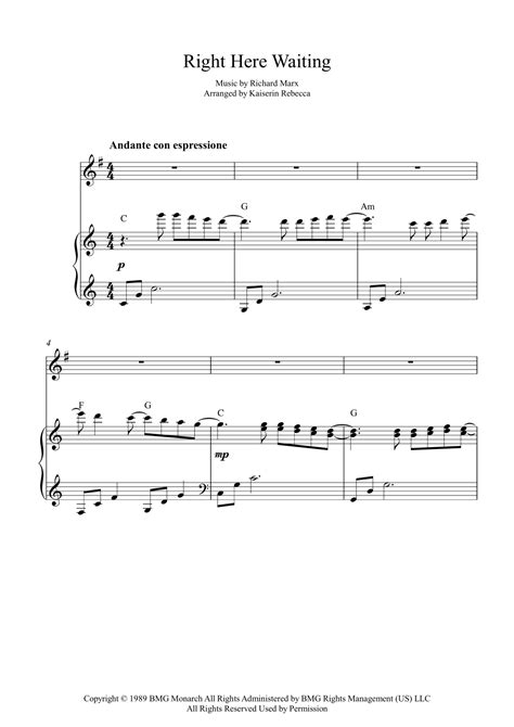 Right Here Waiting Arr Kaiserin Rebecca Sheet Music Richard Marx