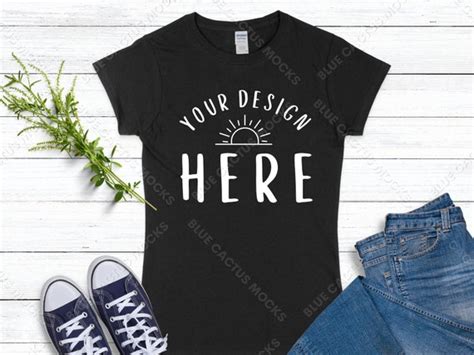 Gildan 64000l Mockup Black Ladies Softstyle Ring Spun Tee Etsy