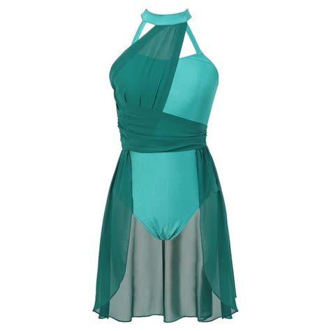 Inhzoy Women Lyrical Dance Dress Modern Ballet Costume Halter Neck
