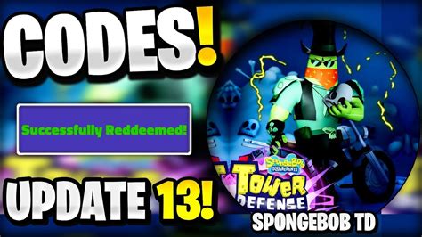 🤯new All Working Update 13 Codes For Spongebob Tower Defense Roblox