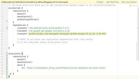 Android Studio Failed To Resolve The Dependencies Unity Services
