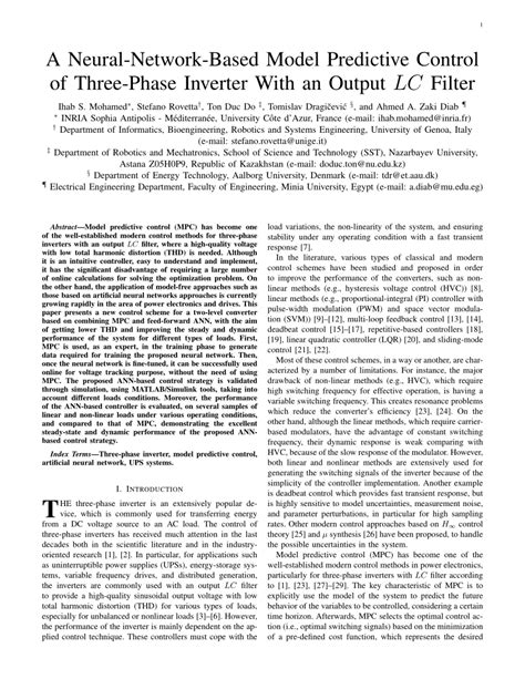 Pdf A Neural Network Based Model Predictive Control Of Three Phase