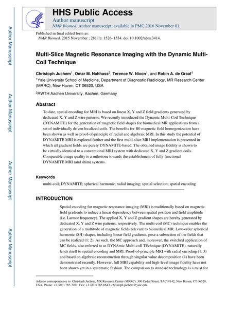 Pdf Multi Slice Mri With The Dynamic Multi Coil Technique