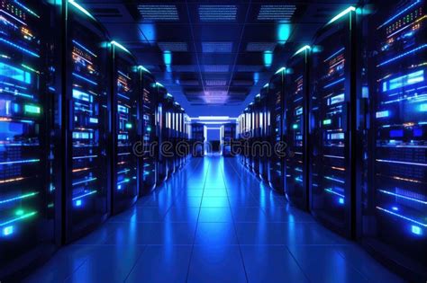 Uma Imagem Mostrando Linhas De Servidores Em Um Data Center Iluminado