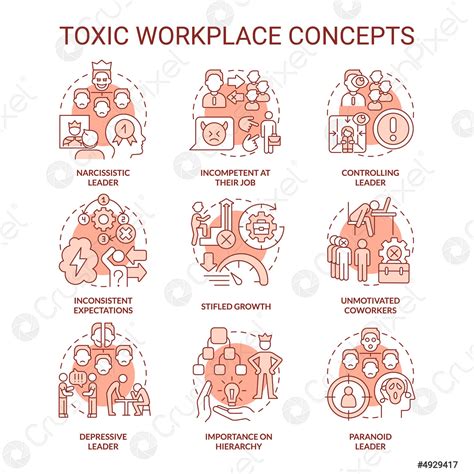 Toxic Workplace Red Concept Icons Set Stock Vector 4929417 Crushpixel