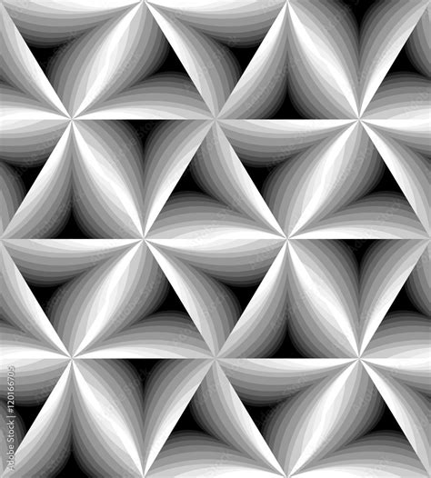 Seamless Monochrome Curved Triangle Pattern Gently Shimmering From Light To Dark Visual Volume