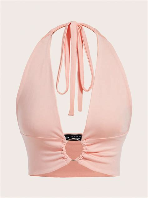 Shein Icon Solid Ring Linked Halter Top Shein Usa