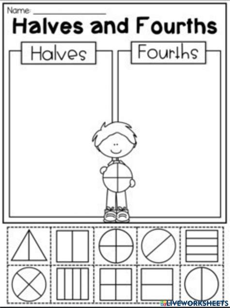 Halves And Fourths Worksheet For 2nd 4th Grade Lesson Planet