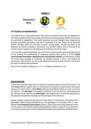 BMS2042 Lab Manual WEEK 5 2022 WEEK 5 WEEK 5 LAB GENETIC LINKAGE