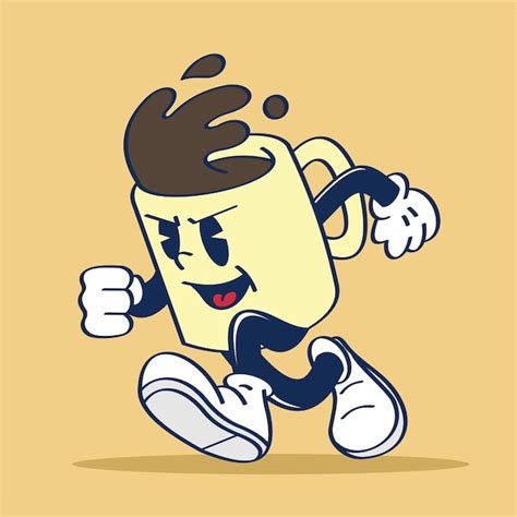 Café Avec Tasse Personnage De Dessin Animé En Cours Dexécution Dans