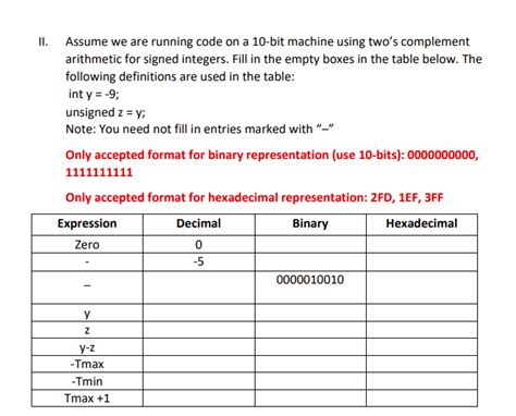 solved ii assume we are running code on a 10 bit machine