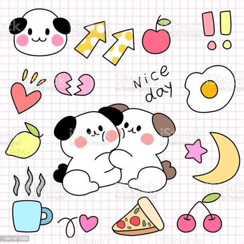 스티커 엽서 초대장을 위한 Kawaii 세트 아이들을 위한 벡터 일러스트레이션 0명에 대한 스톡 벡터 아트 및 기타 이미지