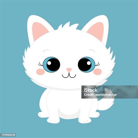 흰 고양이가 앉아 있다 파란 눈을 가진 새끼 고양이 머리 얼굴 실루엣 아이콘입니다 귀여운 만화 재미있는 아기 캐릭터입니다 재미