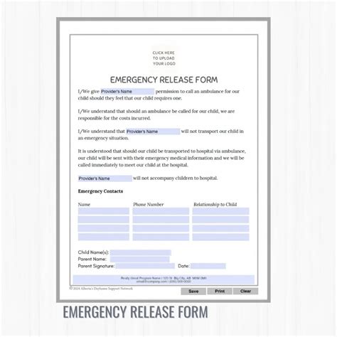 emergency release form adsn