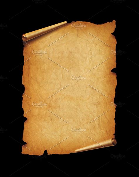 Old Mediaeval Paper Sheet Parchment Scroll Isolated On Black Medieval Paper Parchment