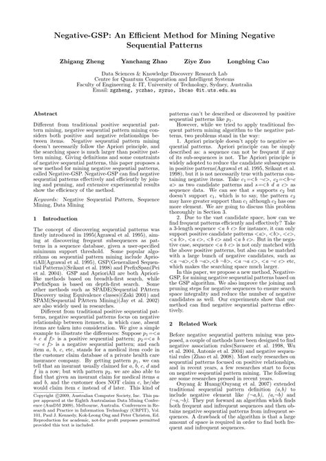PDF Negative GSP An Efficient Method For Mining Negative Sequential