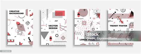 벡터 다채로운 현대 표지 템플릿 포스터 플래카드 브로셔 배너 전단지 등의 세트 예술적 기하학적 배경 패션 스타일 8090 년대 추상적인 트렌디 한 디자인 가리기에 대한 스톡