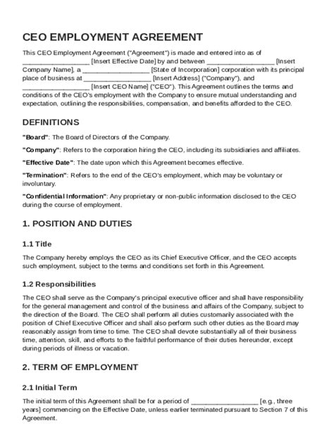 Ceo Contract Template Form Fill Online Printable Fillable Blank