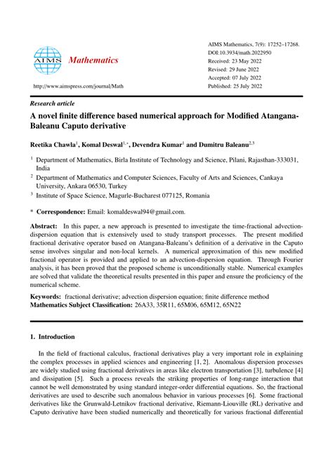 pdf a novel finite difference based numerical approach for modified